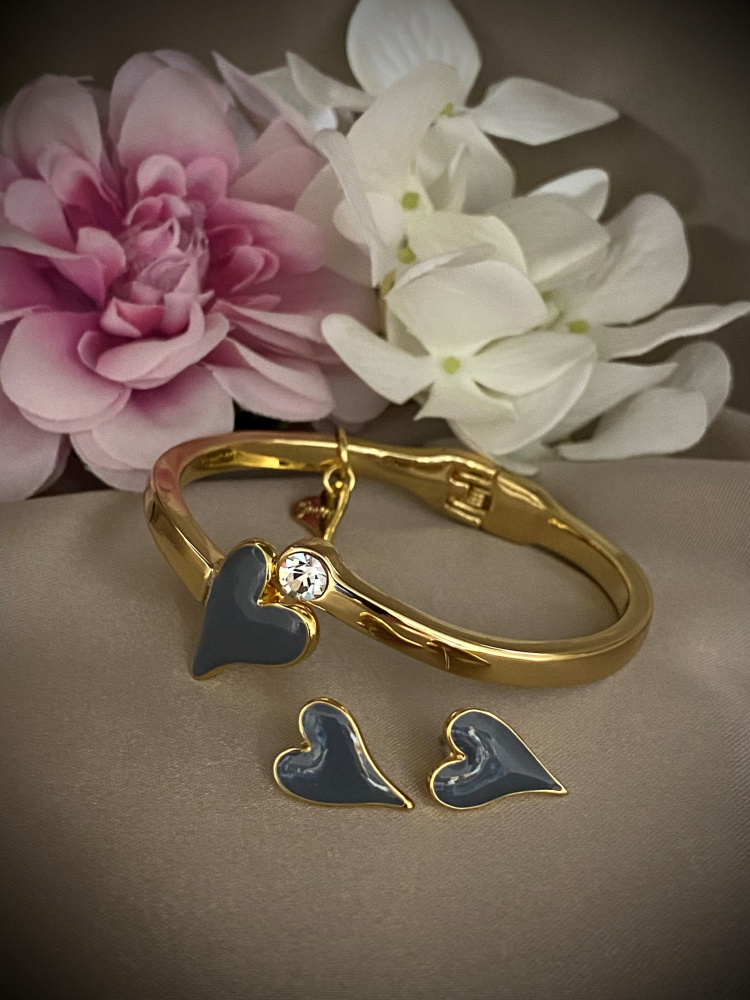 20261 Armring, klar sten og "Jeans" grå blå, Hjerte - Hjerter